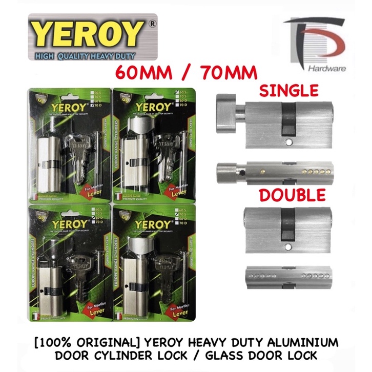 [100% ORIGINAL] YEROY HEAVY DUTY ALUMINIUM DOOR CYLINDER LOCK / GLASS ...