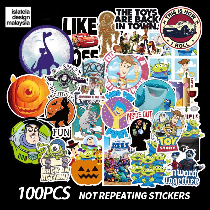 100pcs PIXAR CARTOON COLLECTION Vinyl Decal graffiti STICKERS bomb for ...