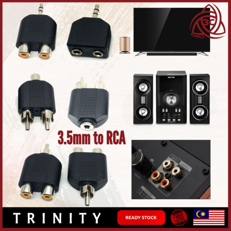 3.5mm to RCA [1 to 2] Converter Home TV Y Splitter Audio Adapter ...
