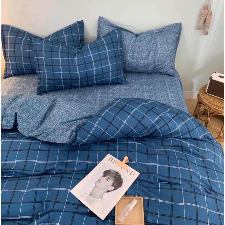Full Set of Blue Caro Cotton Bed sheets m4x2m - m8x2m (Standard Product ...