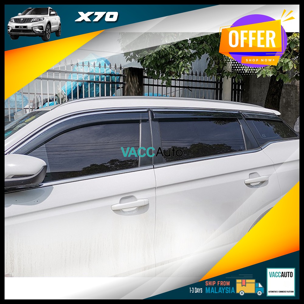 Proton X70 Door Visor With Chrome Steel Lining Side Window Sun Rain ...