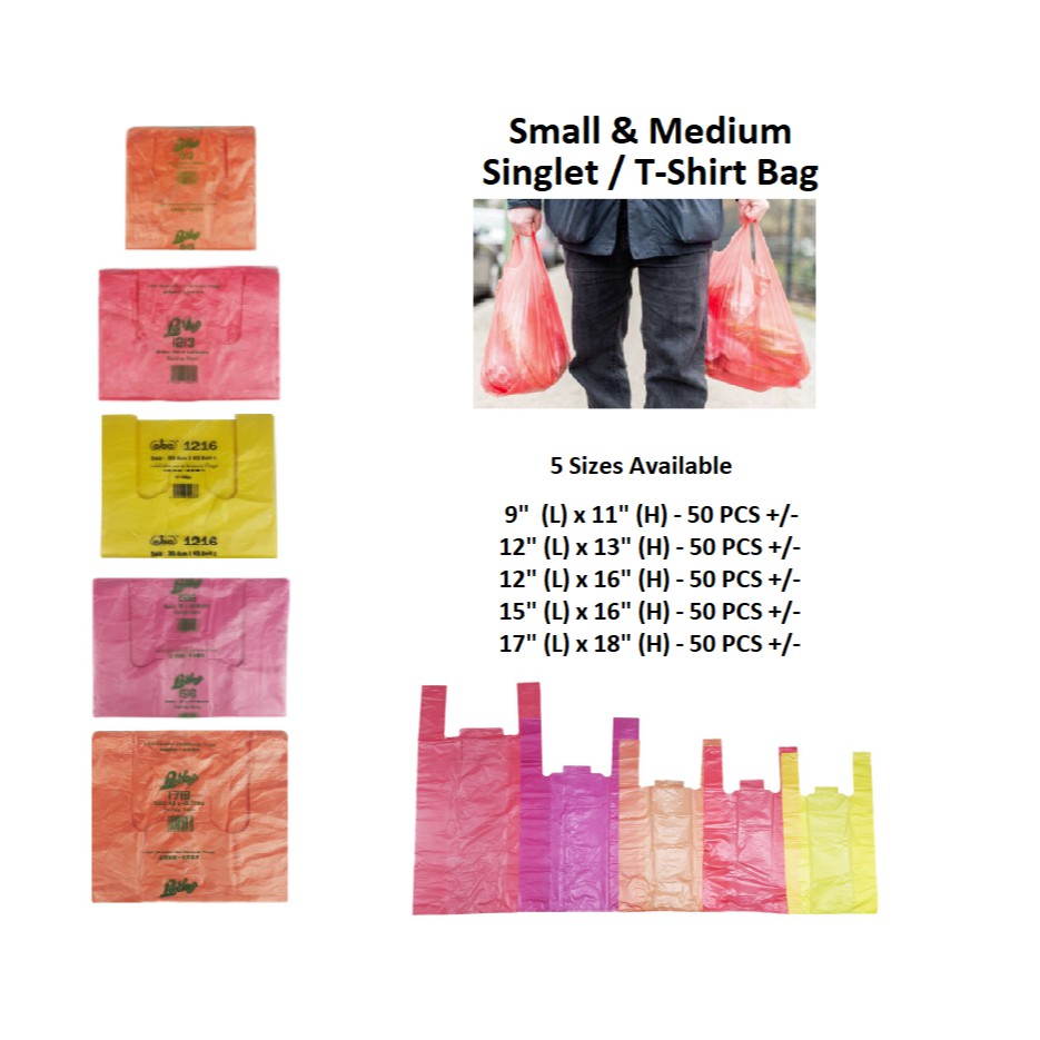 (Small & Medium Size) Plastic Singlet Bag / Plastic Shopping Bag / T ...