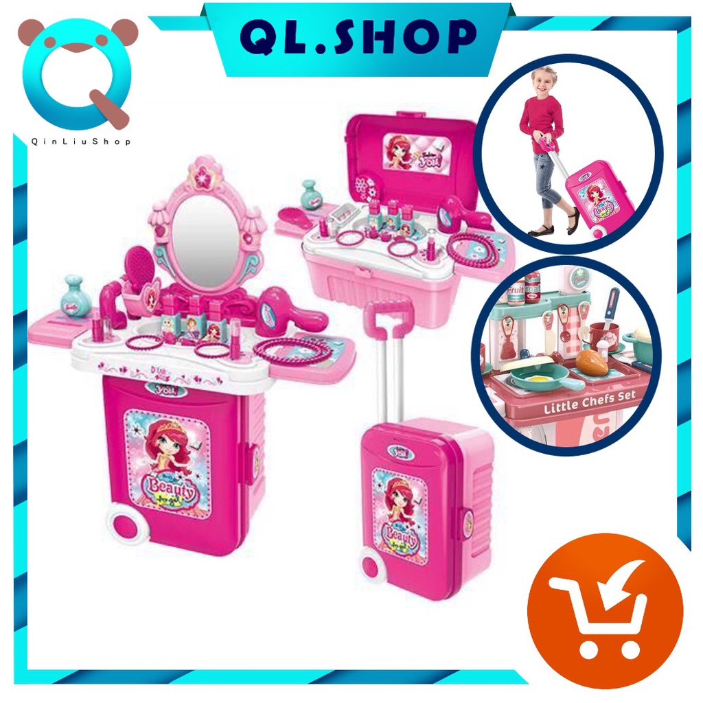 NEW 3 In 1 Children's Trolley Suitcase Travel Box Kids Pretend Toys ...