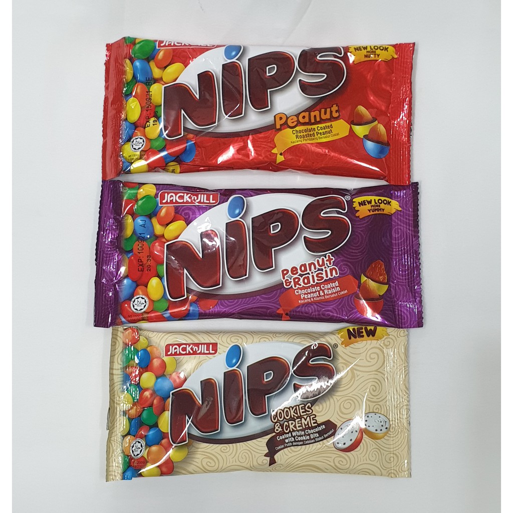 Nips Chocolate Candy(62g-85g per pack) 3 Flavours! Peanut,Raisin ...