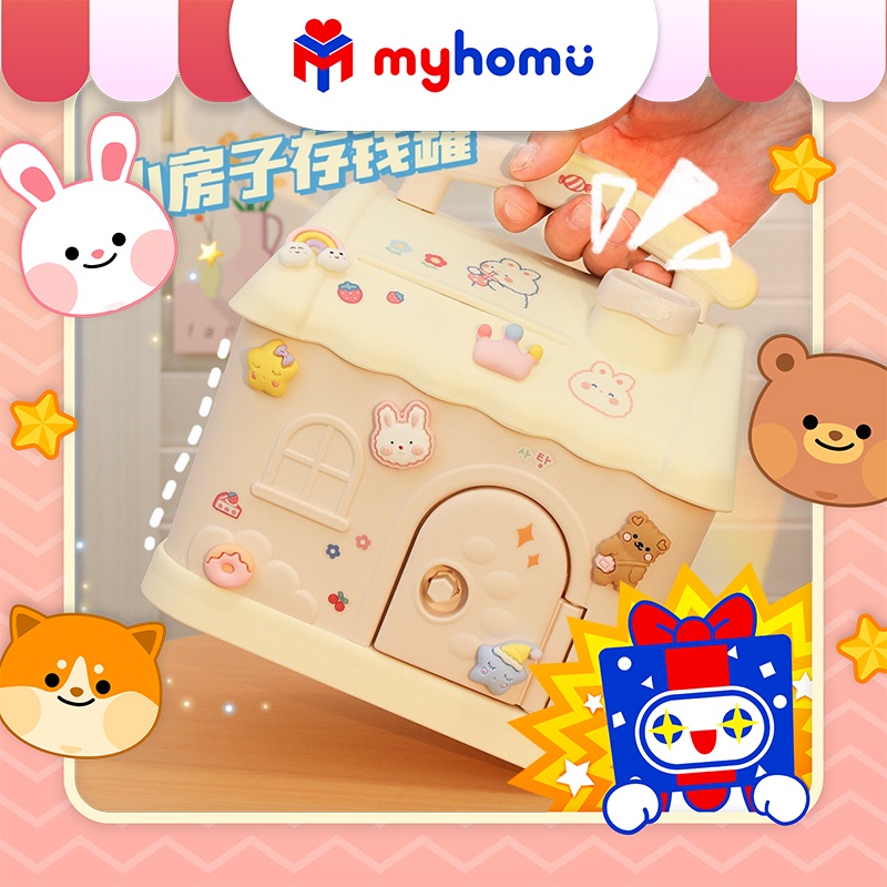 House Coin Bank Tabung Duit for Kids with Key Tabung Rumah Comel Free ...