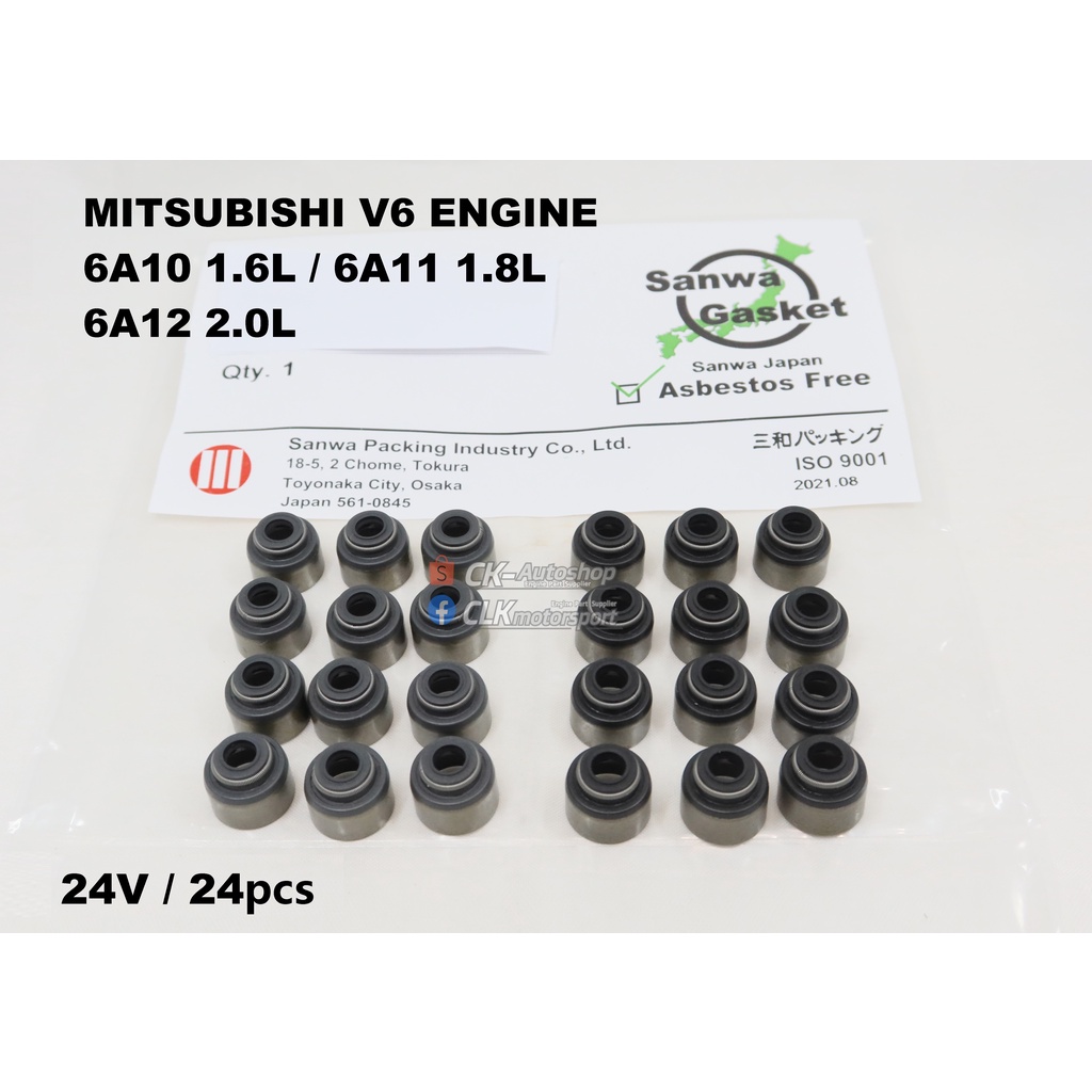 Sanwa Japan Viton Valve Seal 24pcs/set for 6A12 2.0L V6 Proton Perdana Mitsubishi 6A10 1.6L 6A11 ...