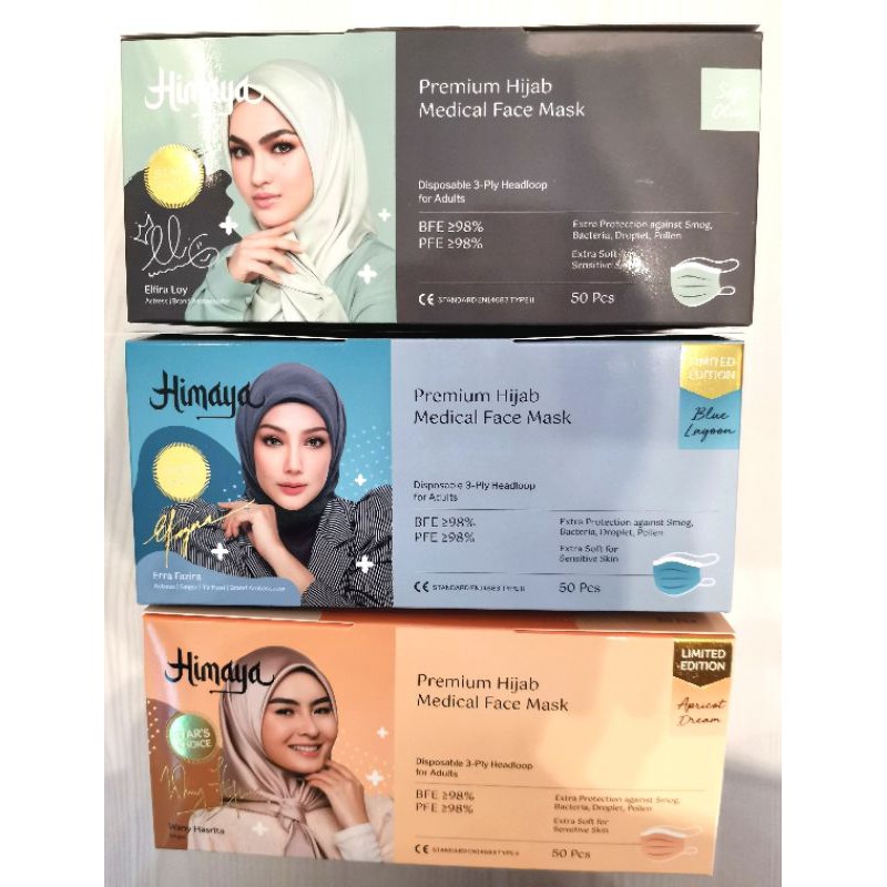 HIMAYA Premium Hijab Medical Face Mask Soft Olive/ Blue Lagoon/Apricot ...