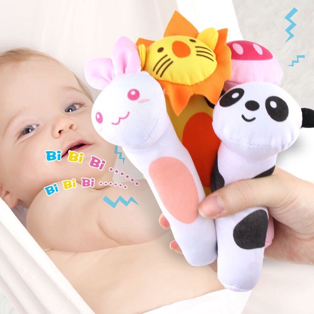 Cartoon Baby Toy Plush Hand Ringing Animal BB Stick Hand Wringing Baby ...