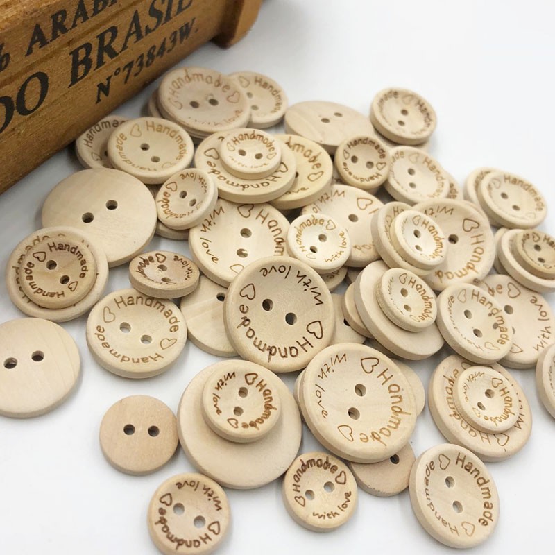 50Pcs 2 Holes Wooden Buttons for Clothing Handmade Letter Love ...
