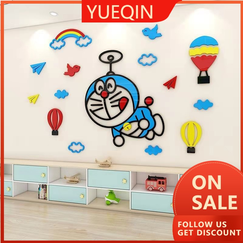 Acrylic Doraemon 3D Waterproof Wall Sticker Cartoon Kids Room Bedroom ...