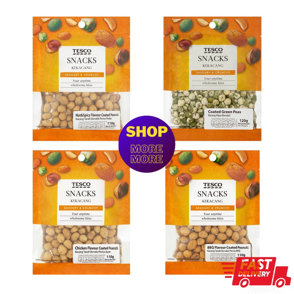 TESCO Snacks BBQ / Hot & Spicy / Coated Green Peas / Chicken Flavour ...