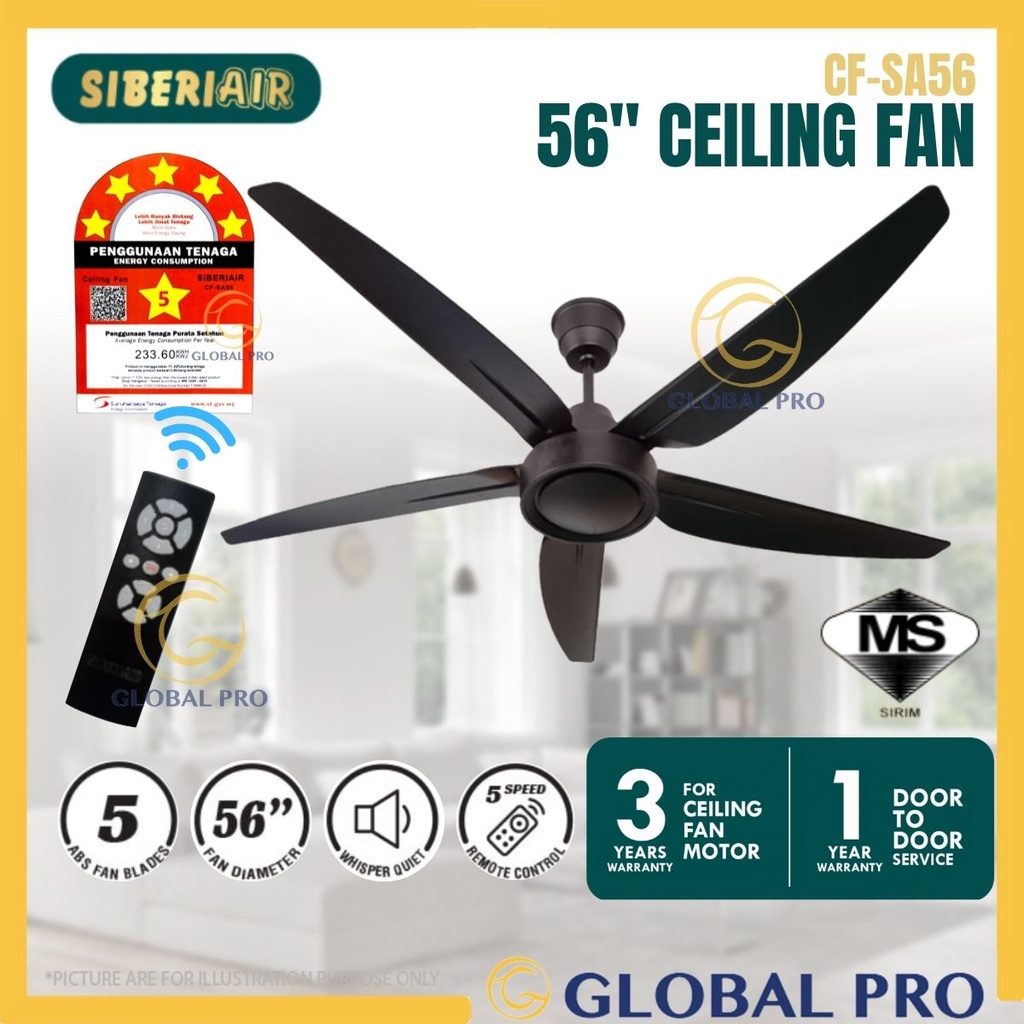 [SIRIM] SIBERIAIR CF-SA56 56" 5 Blade 5 Speed Remote Control Ceiling ...