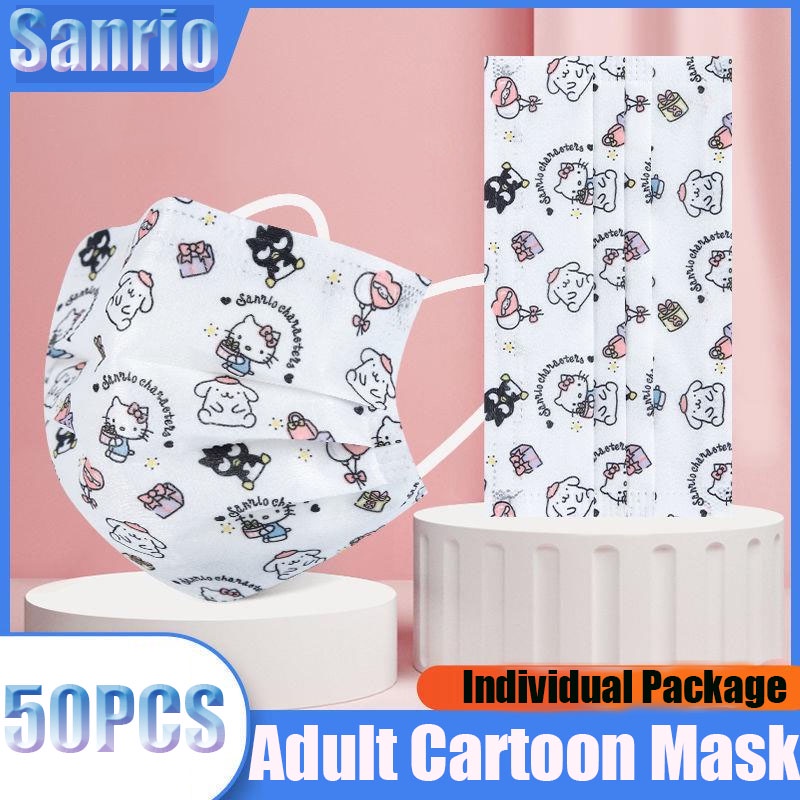 50PCS Adult disposablemask cartoon printing adult Sanrio Style mask ...