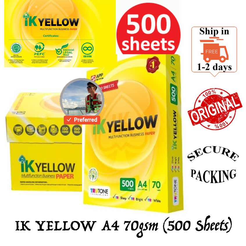 [1 CARTON ] IK YELLOW A4 70GSM (500's) 5 PACKETS (1 CARTON) | Shopee ...
