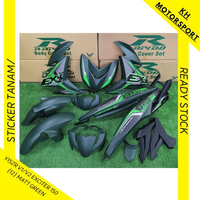 Y15ZR V1/V2 RAPIDO COVERSET EXCITER150 (12) MATT GREEN STICKER TANAM ...