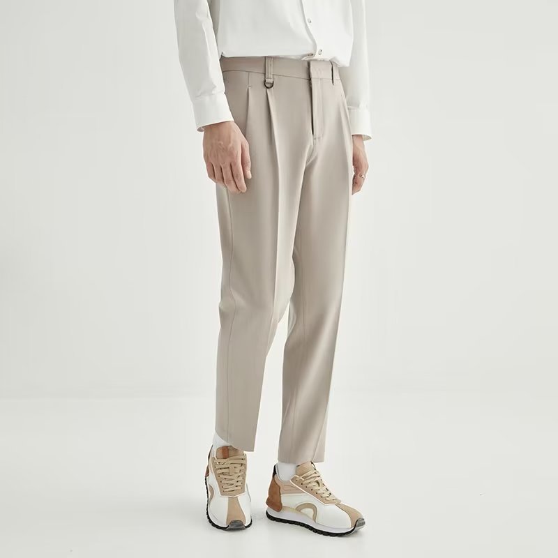 Korean Casual Loose Straight Cut Cropped Long Khaki Suit Pants Men ...