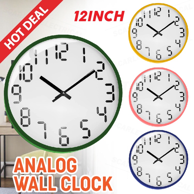 12Inch/30CM Quartz Analog Wall Clock Round Clocks with LCD Number Home ...