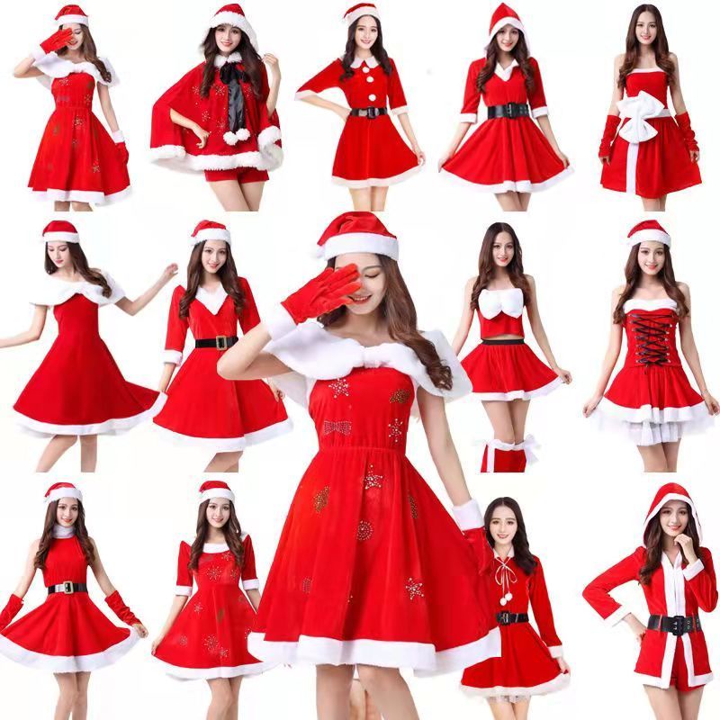 Santa Claus costume suit female adult men's dress children's bar cos ...