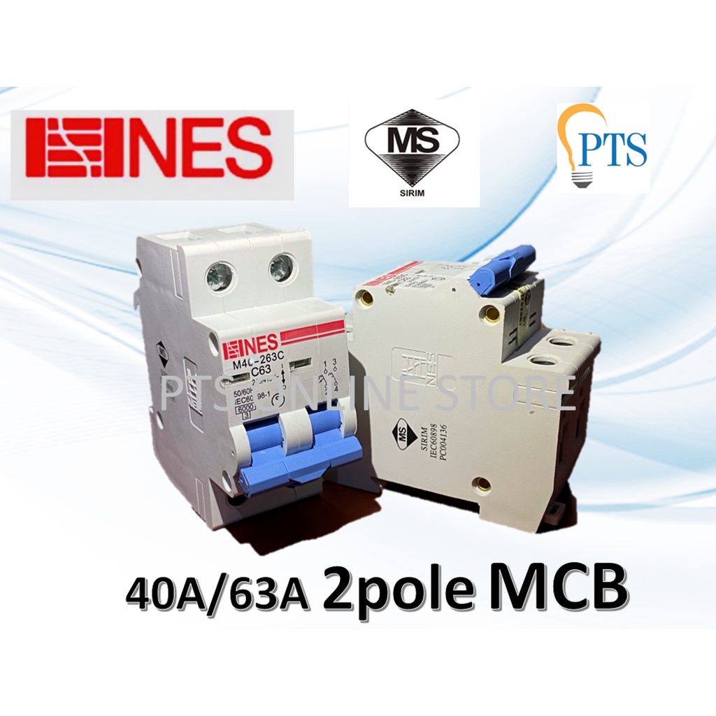 NES 2Pole (6kA) TYPE C - MCB - 40A / 63A - Miniature Circuit Breaker ...