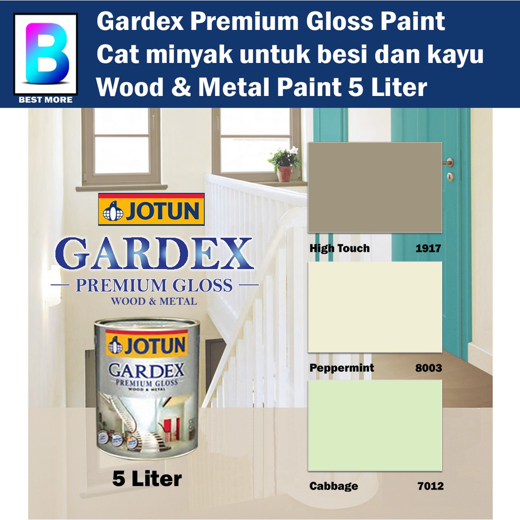 Jotun Paint Gardex Premium Gloss Wood and Metal 5 Liter High Touch 1917 / Peppermint 8003 ...