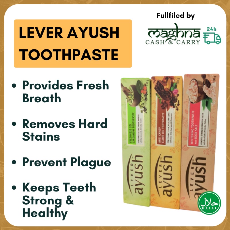 Lever Ayush Clove Oil/ Rock Salt/ Cardamom Toothpaste (Ubat Gigi)- 1 ...