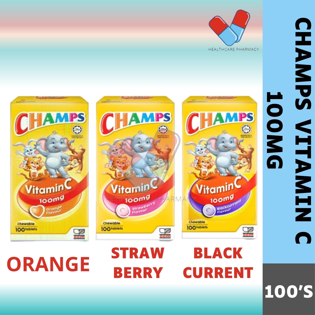CHAMPS VITAMIN C 100MG CHEWABLE TABLETS (ORANGE/ STRAWBERRY ...