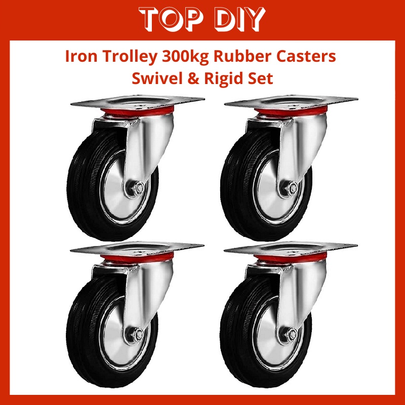 4" 150kg & 5" 300kg PVC & IRON Heavy Duty Trolley Wheels PU Rubber ...