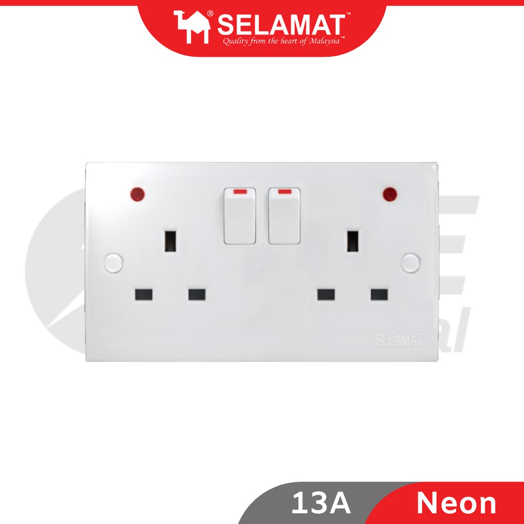SELAMAT MS Series 13A 2 Gang Switch Socket Outlet with Neon Long ...