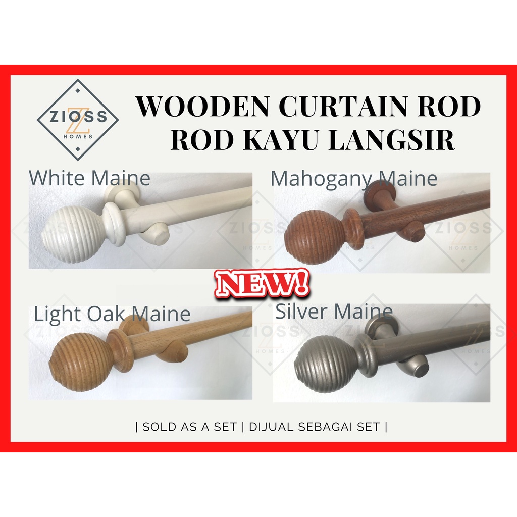 Kayu Langsir | Wood Curtain Rod | Diameter 28mm, 1 Set (Tiada Gelang ...