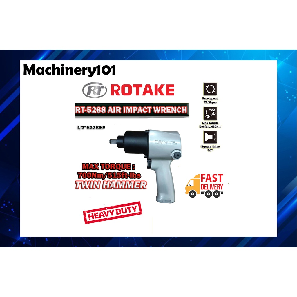 ROTAKE 1/2" TWIN HAMMER HEAVY DUTY HOG RING AIR IMPACT WRENCH RT-5268 ...