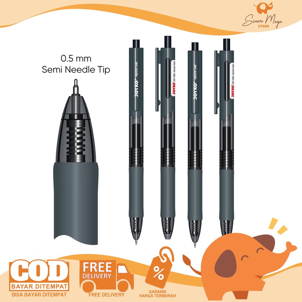 HITAM Joyko Gel Pen GP-355 Apola 0.5mm Black / Quality Black Gel Pen ...