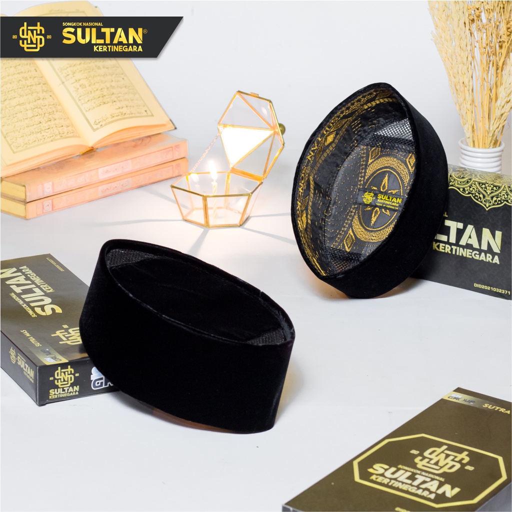 HITAM Songkok Black AC Exclusive Sultan Gold & Platinum Peci Kopiah ...