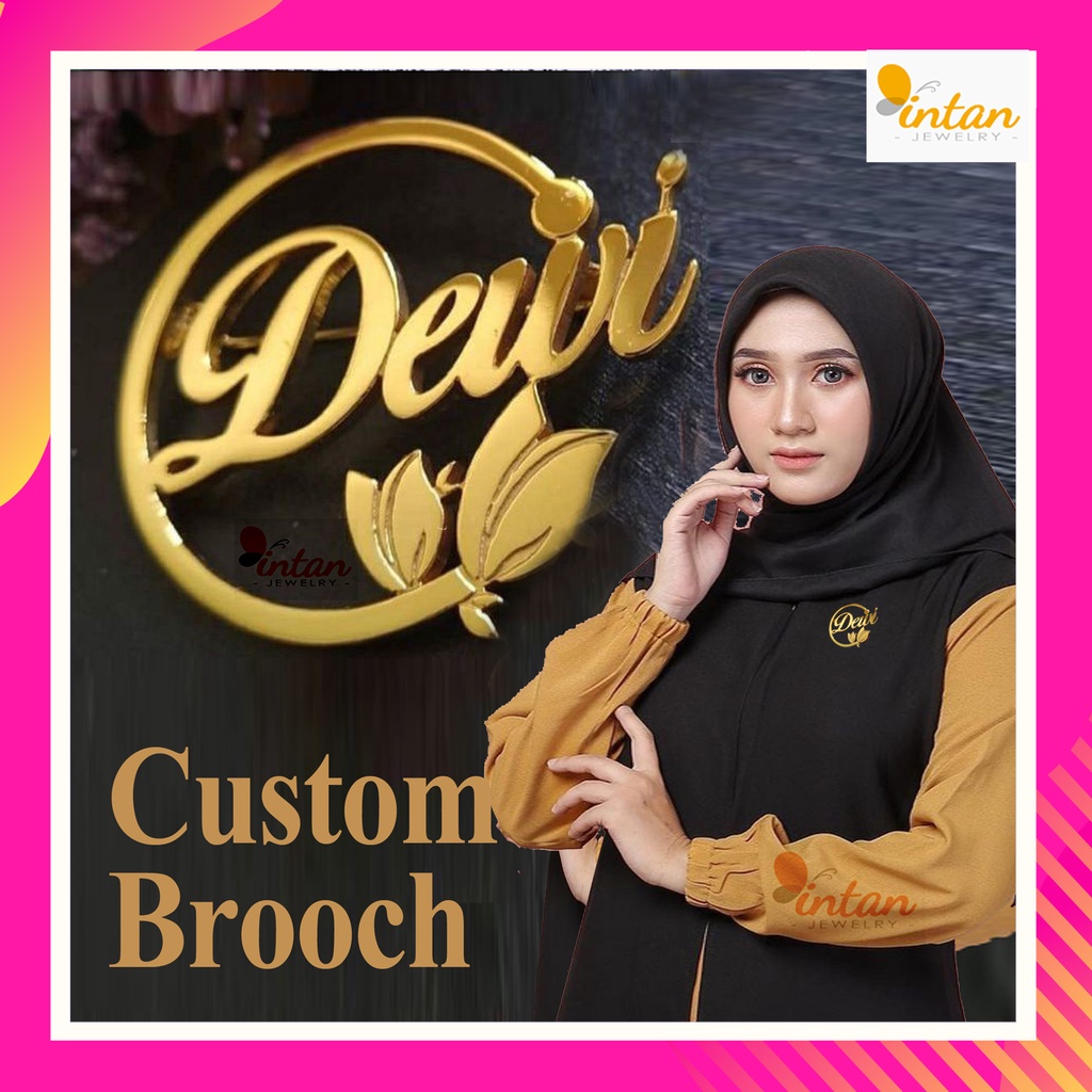 Dewi's Name Brooch - Gold Plated Custom Font Brooch Name Carved Your ...