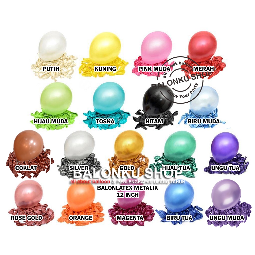 12 inch Metallic Latex Balloons / Metallic Balloons / Metallic Latex ...