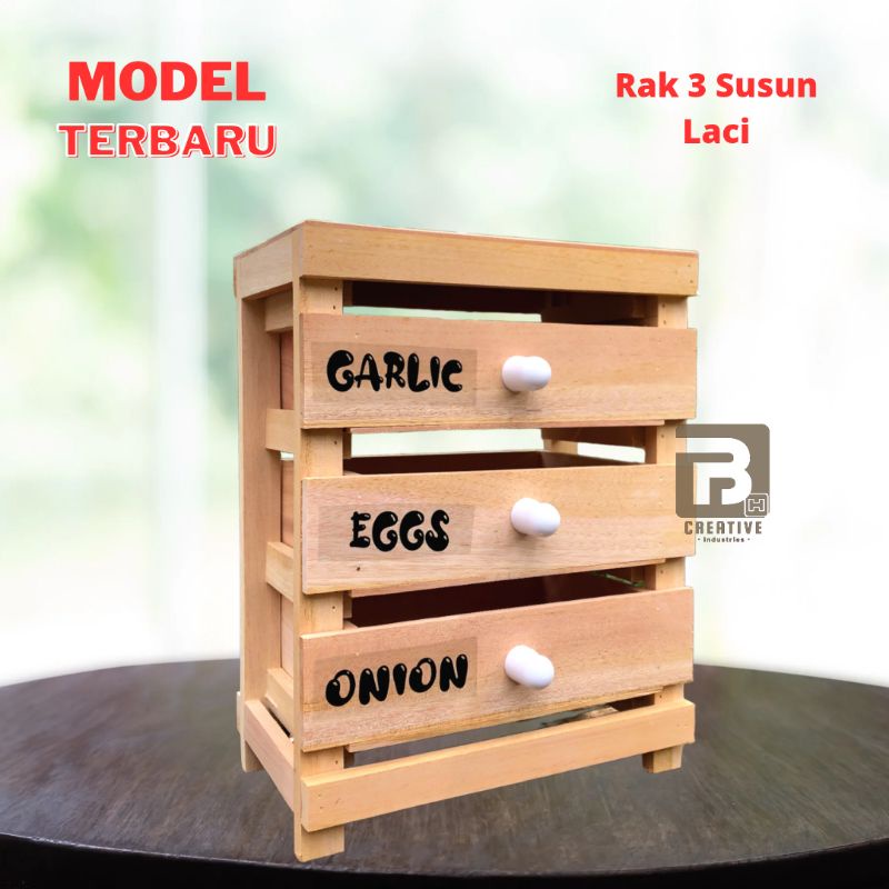 Modern Wooden 3 Drawer Onion Rack for Minimalist Kitchen Spices ...