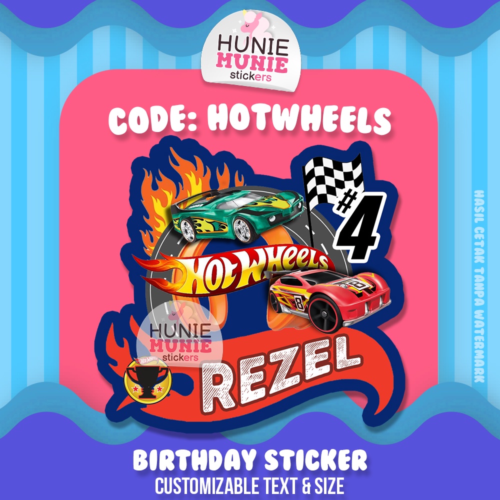 Custom Birthday Sticker - HotWheels Hot Wheel Wheels Race Car (20pcs ...