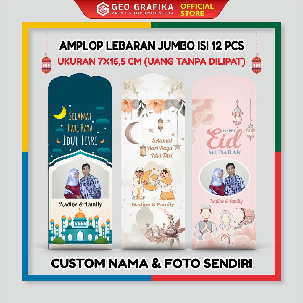 (Fill 12pcs) CUSTOM Eid ANGPAU Envelopes JUMBO Size Names & Photos ...