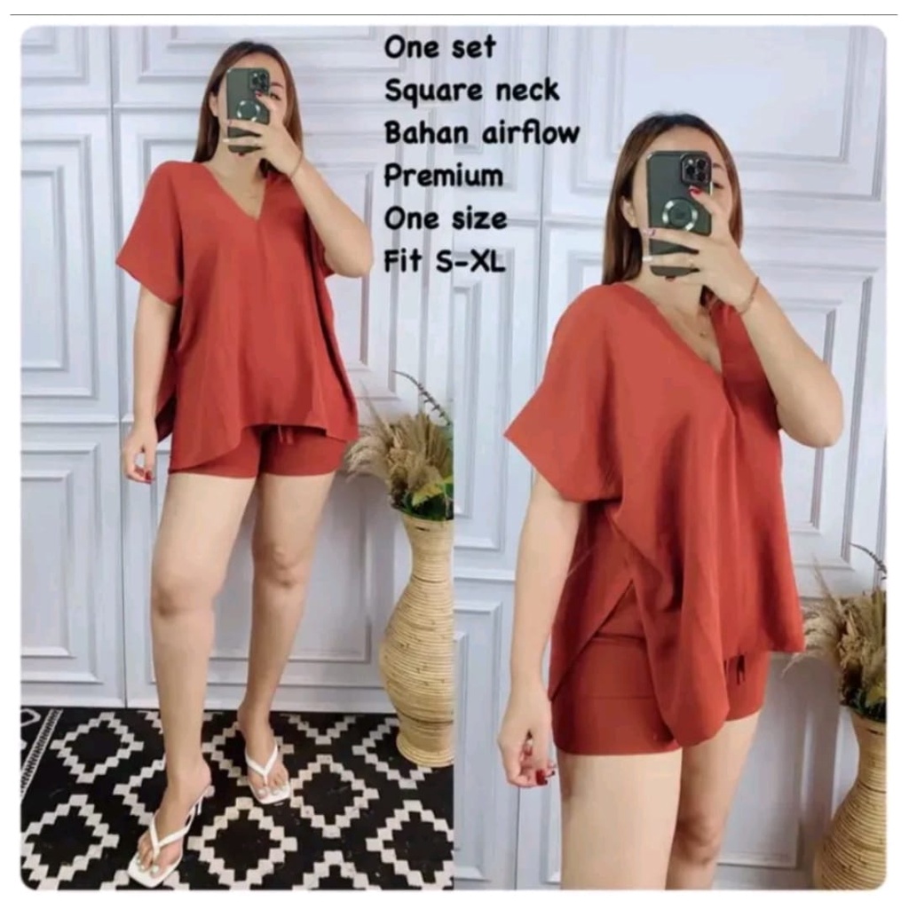 Crinkle airflow suit one set nagita square short hotpants suit one set ...