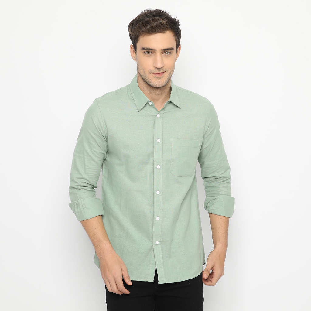 KEMEJA RAVA - Basic Long Sleeve Linen Oxford Shirt Sage Green by RAVA ...