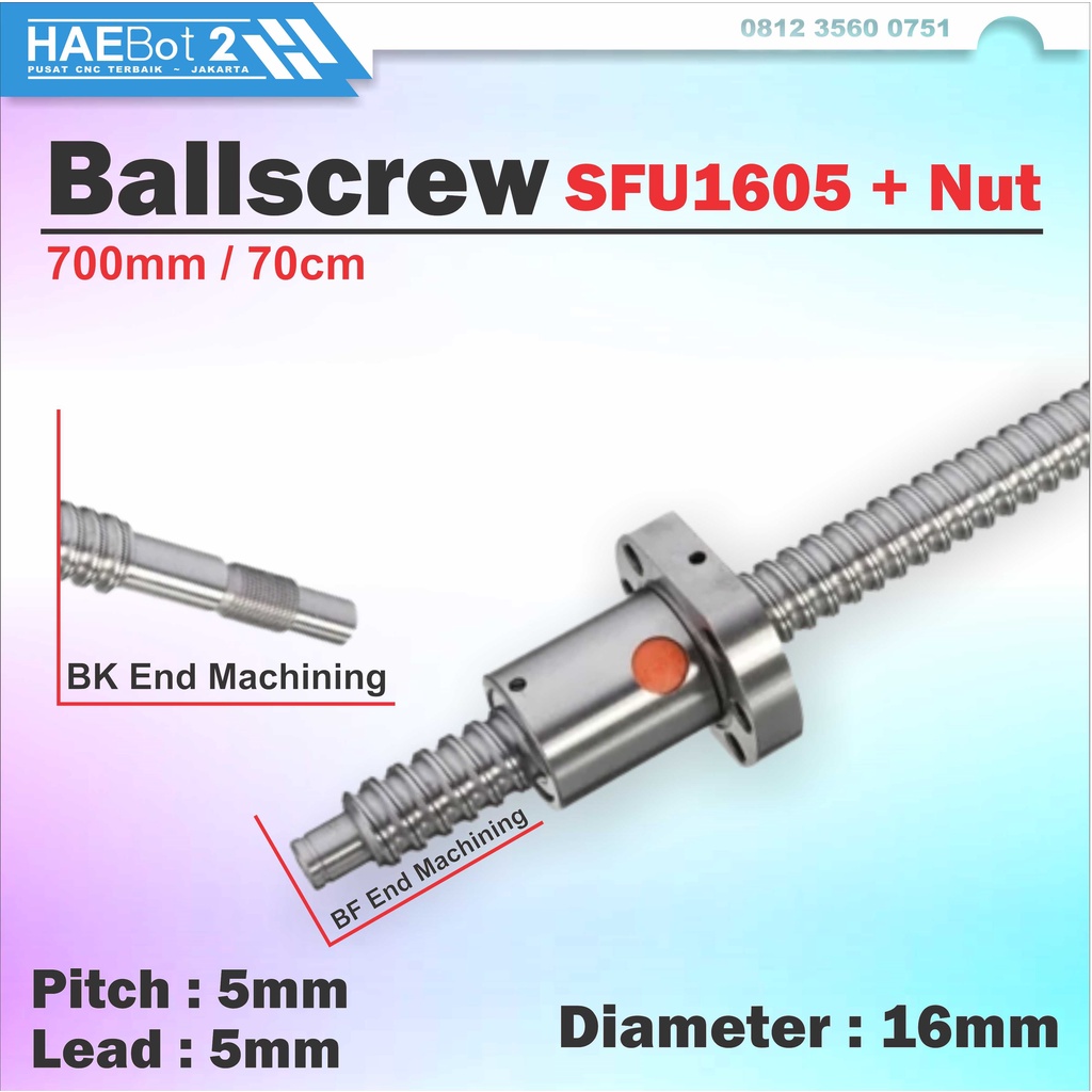 MESIN [HAEBOT 2] Ballscrew Ball screw SFU1605 SFU 1605 700mm 70cm CNC ...