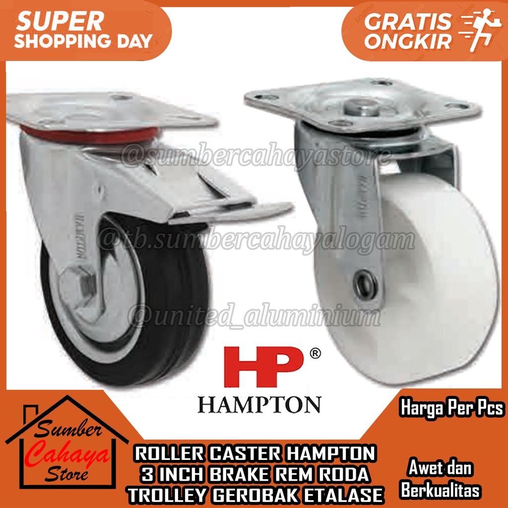 Roller CASTER HAMPTON 3" IN INCH INCH CASTER Wheel PLATE PVC NYLON ...