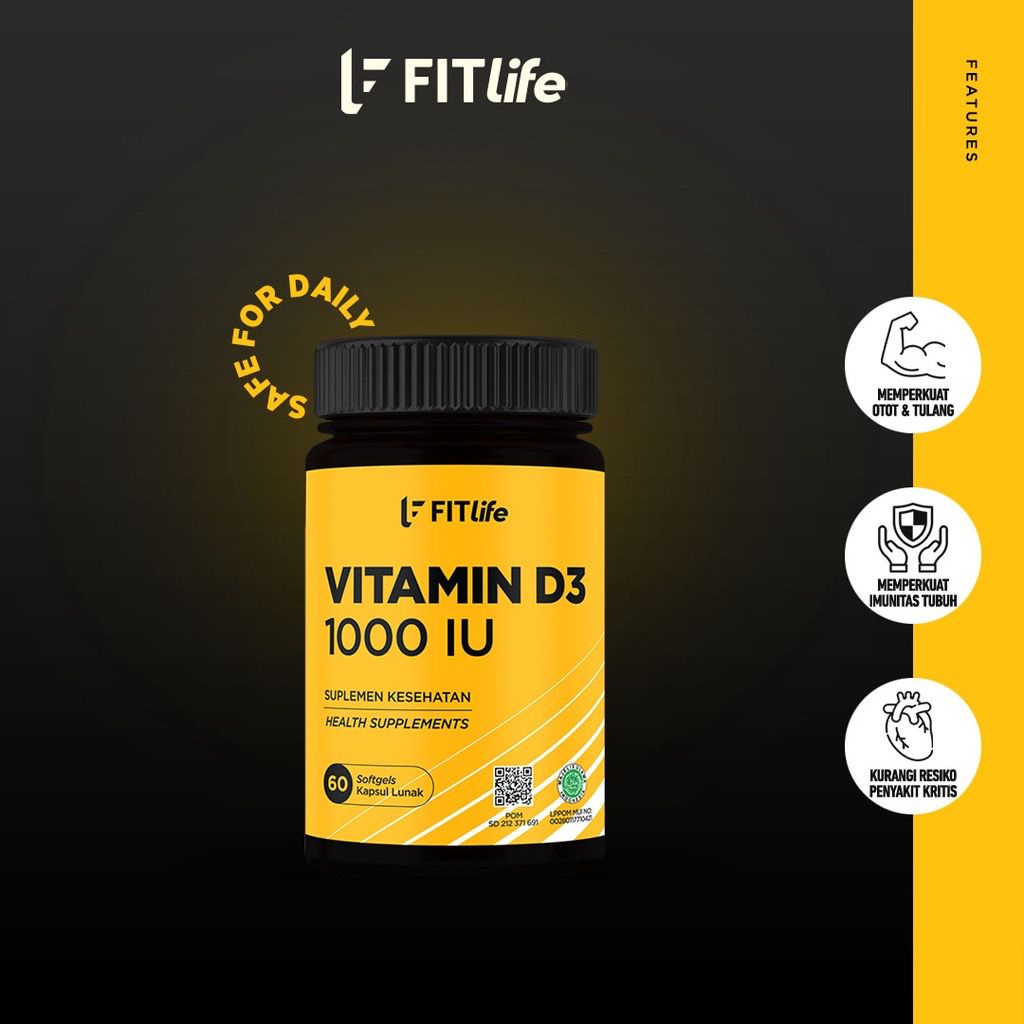 Fitlife Vitamin D3 1000 Iu 60 Softgels Bpom And Halal Immune And 8593