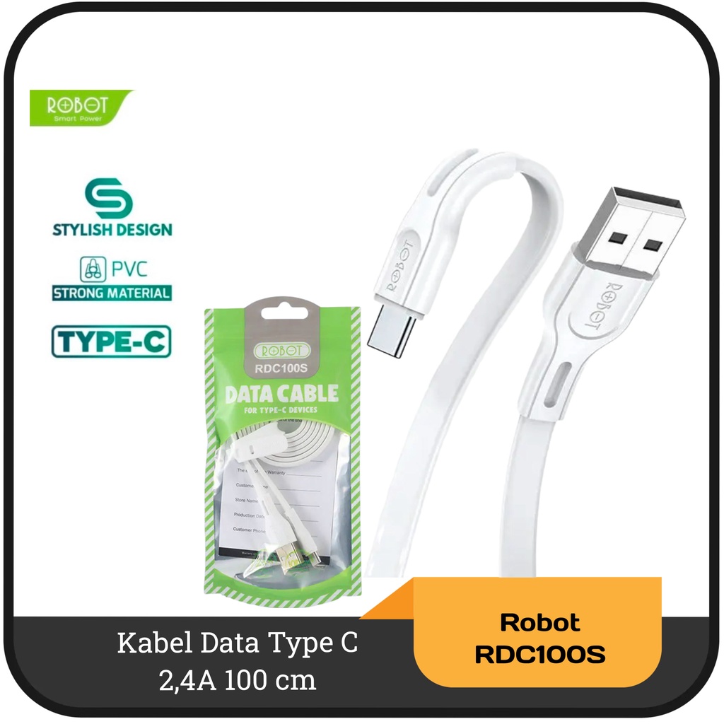 PUTIH Type C 2,4A Robot RDC100S Data Cable 100 cm - White | Shopee Malaysia