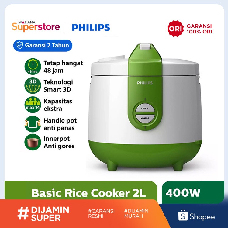 HIJAU Philips Rice Cooker Basic/2 Liter Rice Cooker - HD3119 | Hd3119 ...