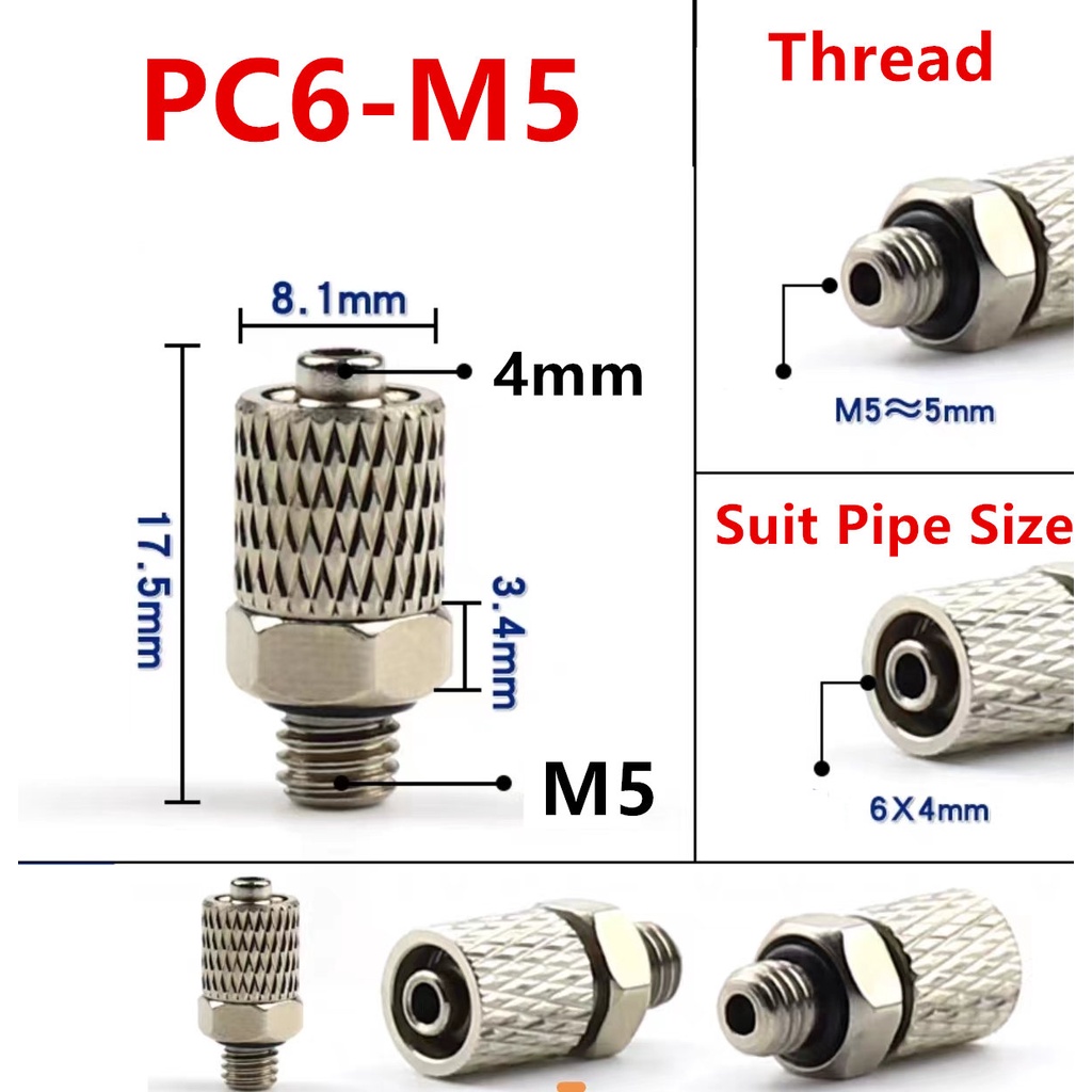 Miniature Fittings Male Thread M3 M4 M5 M6 Tube 4 6mm Pneumatic Pipe Air Hose Quick Fitting Mini ...