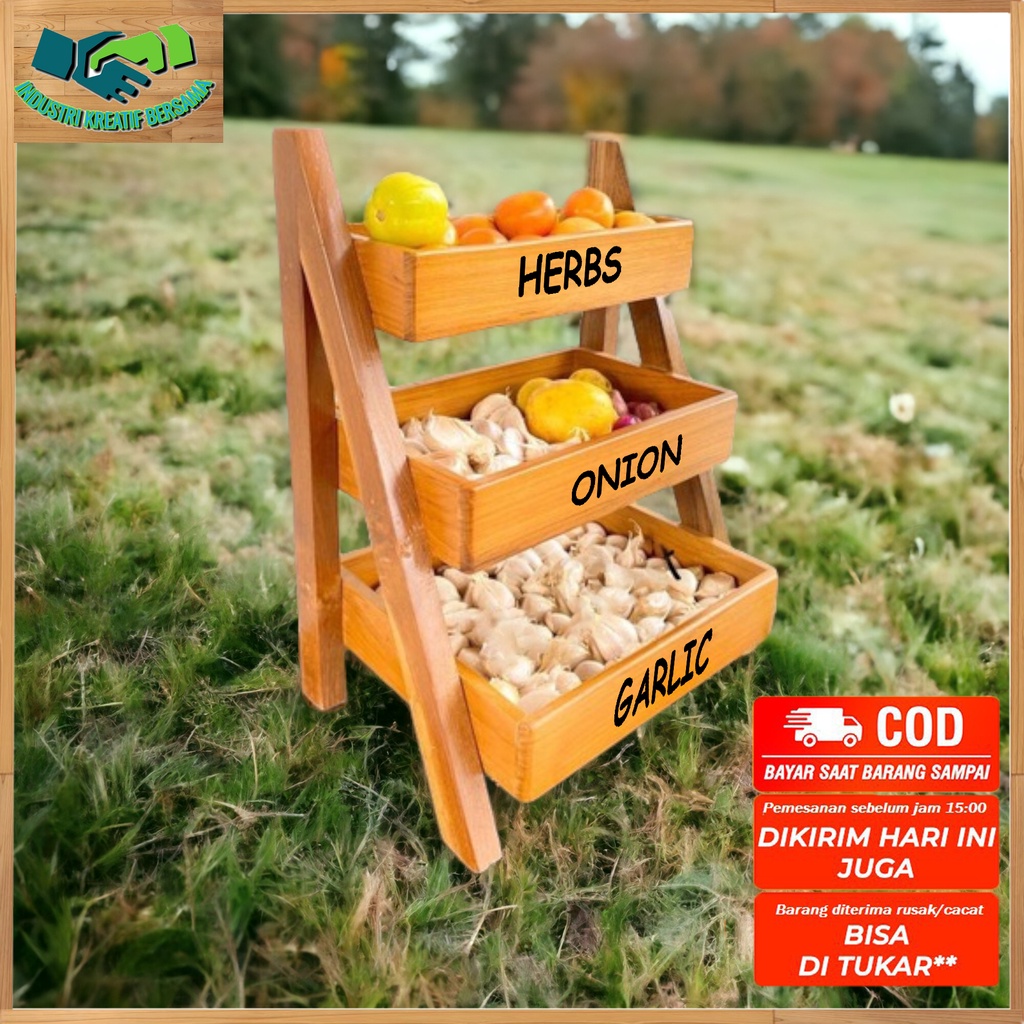 FINISHING VERNIS 3 LAYER ONION RACK / KITCHEN SHELF / EGG RACK ...
