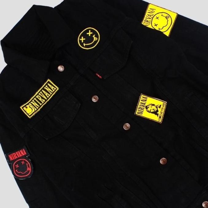 Emblem Embroidered Jeans Jacket - BLACK NIRVANA | Shopee Malaysia