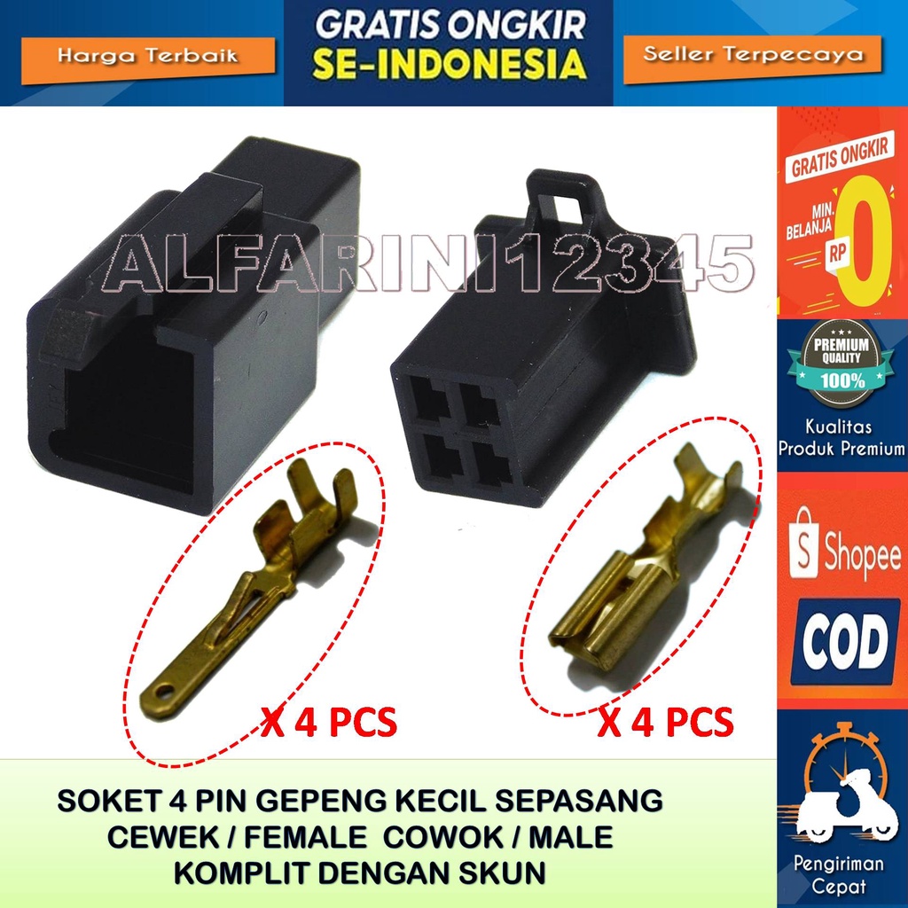 HITAM Socket 4 pin BLACK SOCKET CONNECTOR SOCKET CAR MOTORCYCLE ...