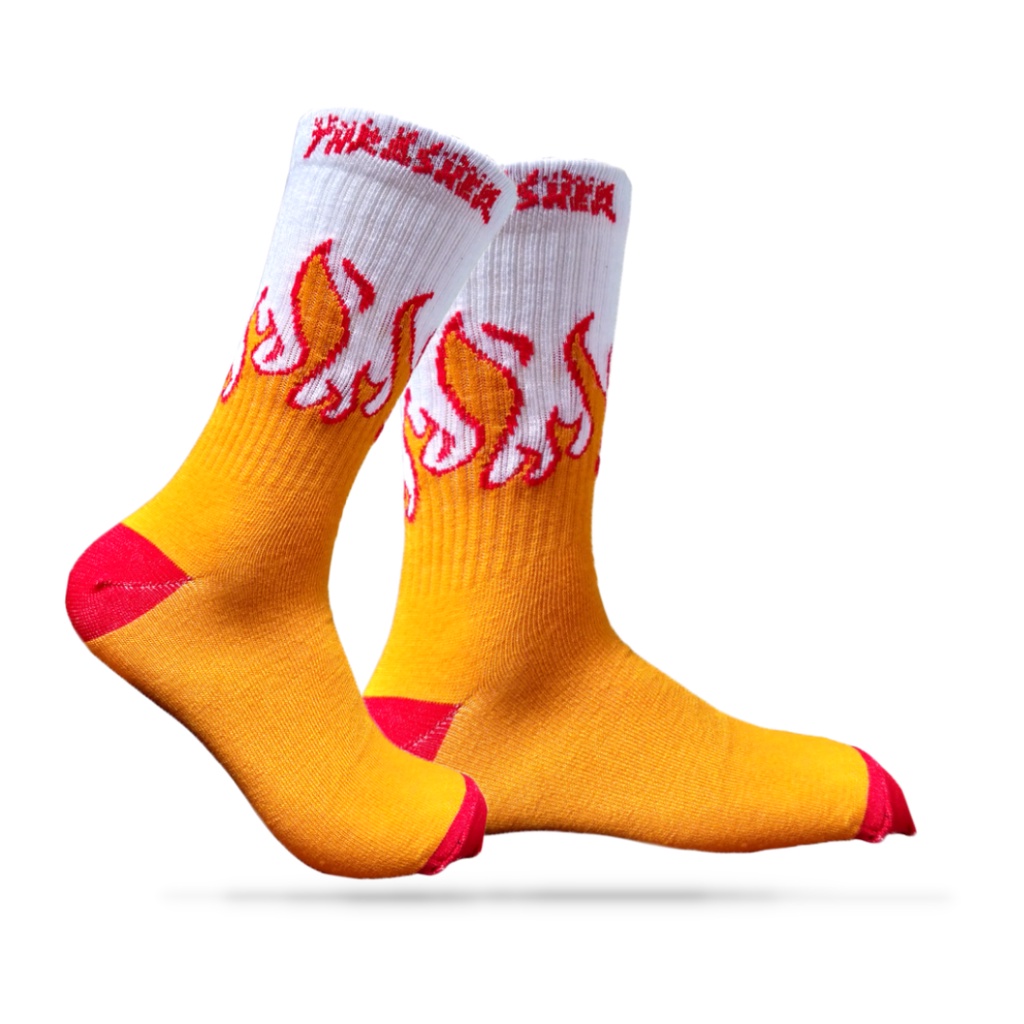 PUTIH Oldschool Skate Socks with White Flame Thrasher Motif - The ...