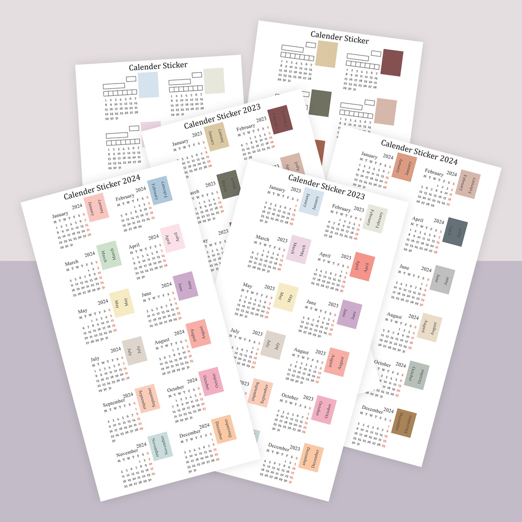 Calendar Sticker Divider Page Divider Diary Month One Year Mini 2023 ...